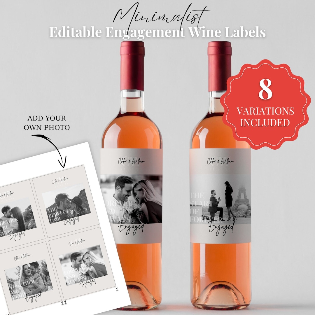 Wine Label Engaged, Editable Canva Template, Engagement Labels Instant ...