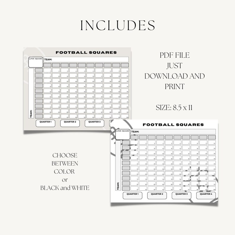 Printable Football Squares 100, Numbered Football Squares Pool ...