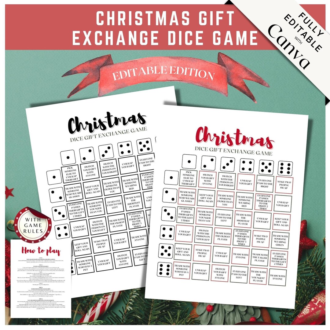 Christmas Gift Exchange Dice Games, Fully Editable Christmas Game ...