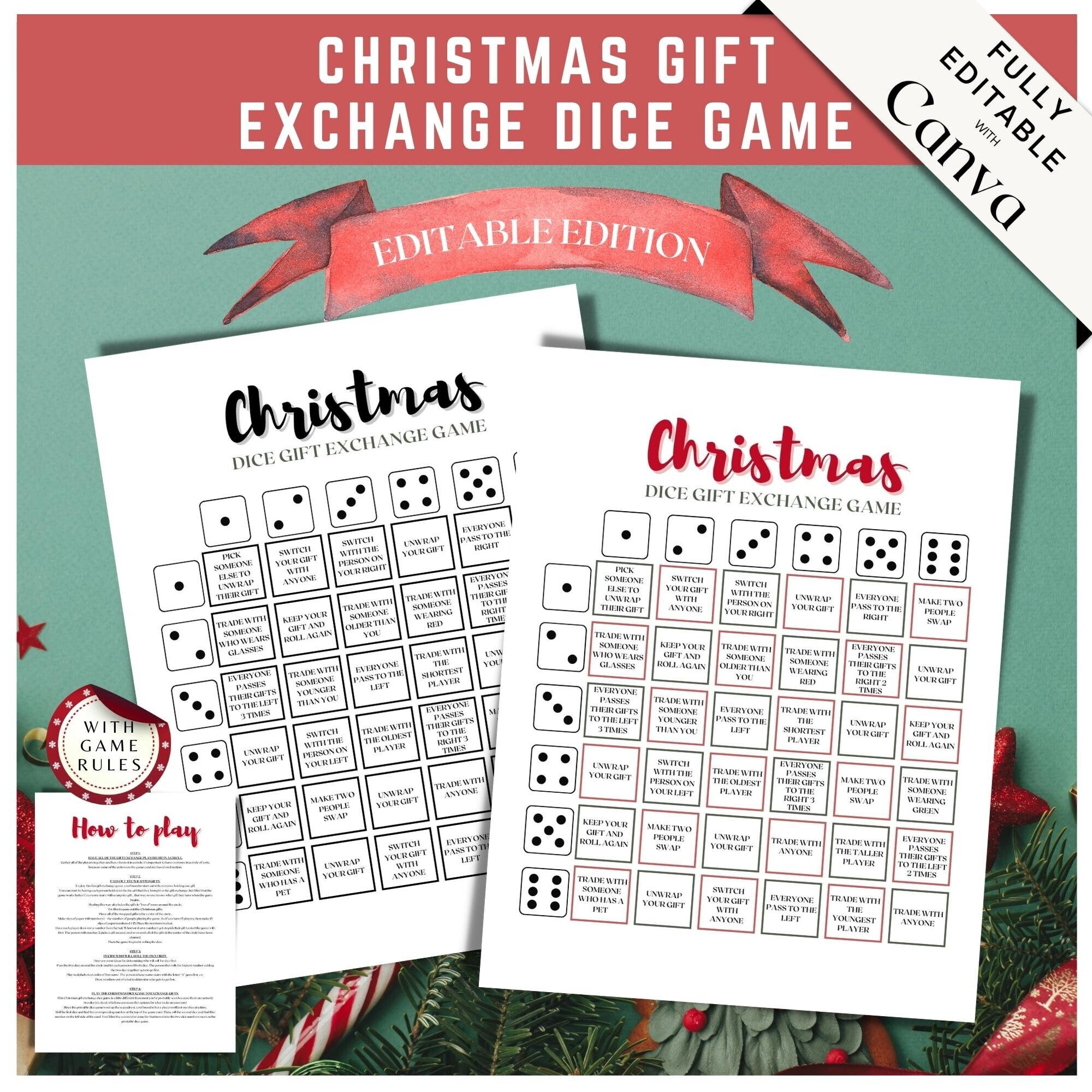 Christmas Gift Exchange Dice Games, Fully Editable Christmas Game ...