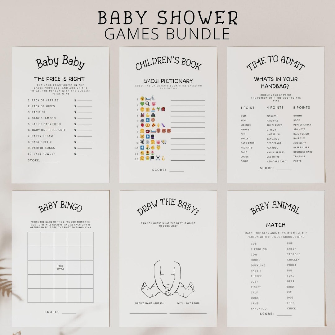 Minimalistic Baby Shower Game Printable, Games Bundle, Canva Template ...