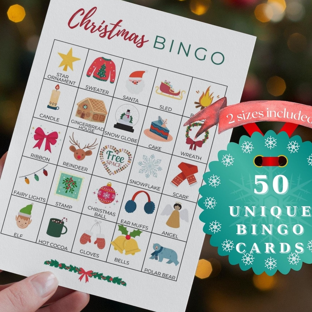 Christmas Bingo Printable Game, 50 Unique Bingo Cards for Kids, Family ...