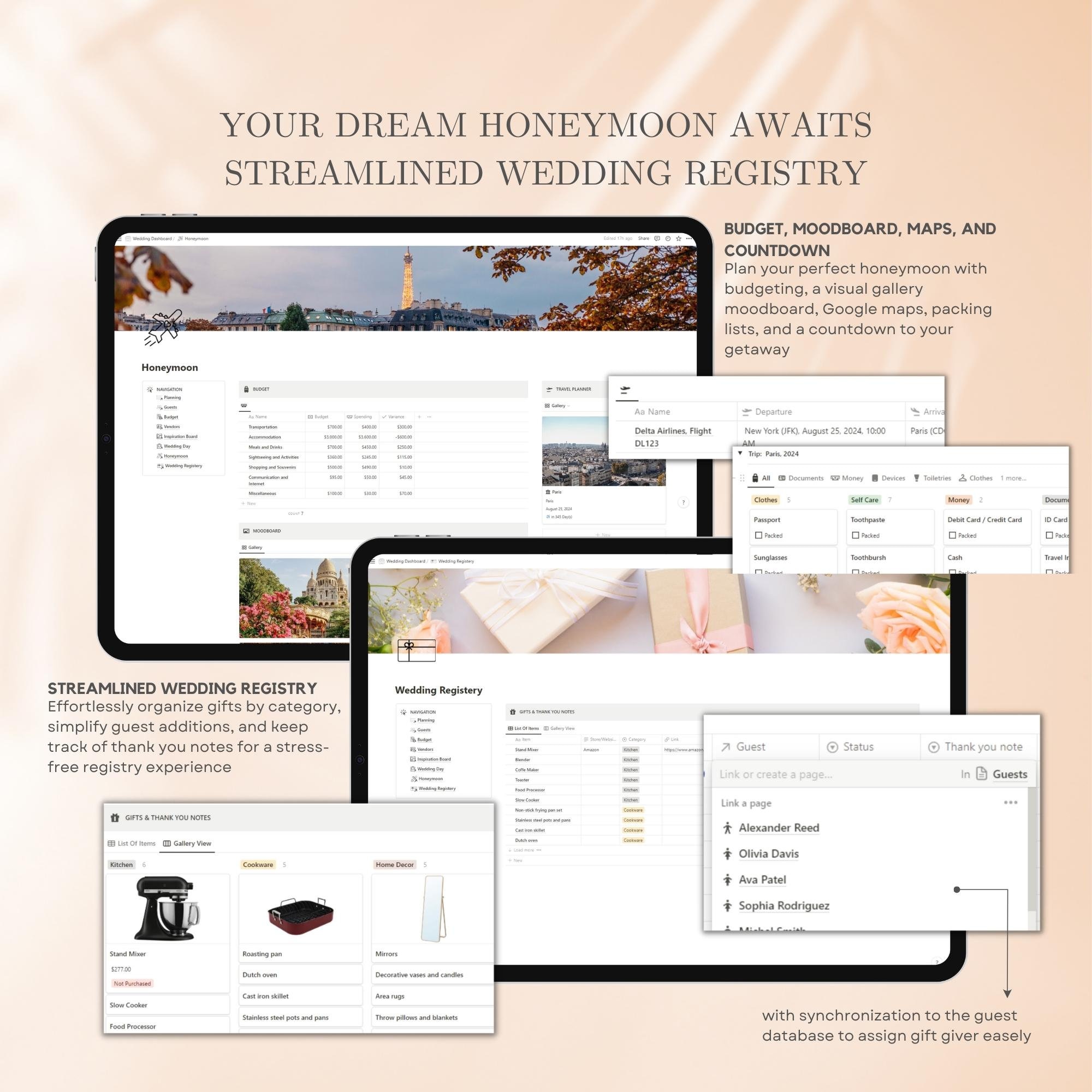 Notion Template for Wedding, Notion Planner, Honeymoon Digital Planning ...