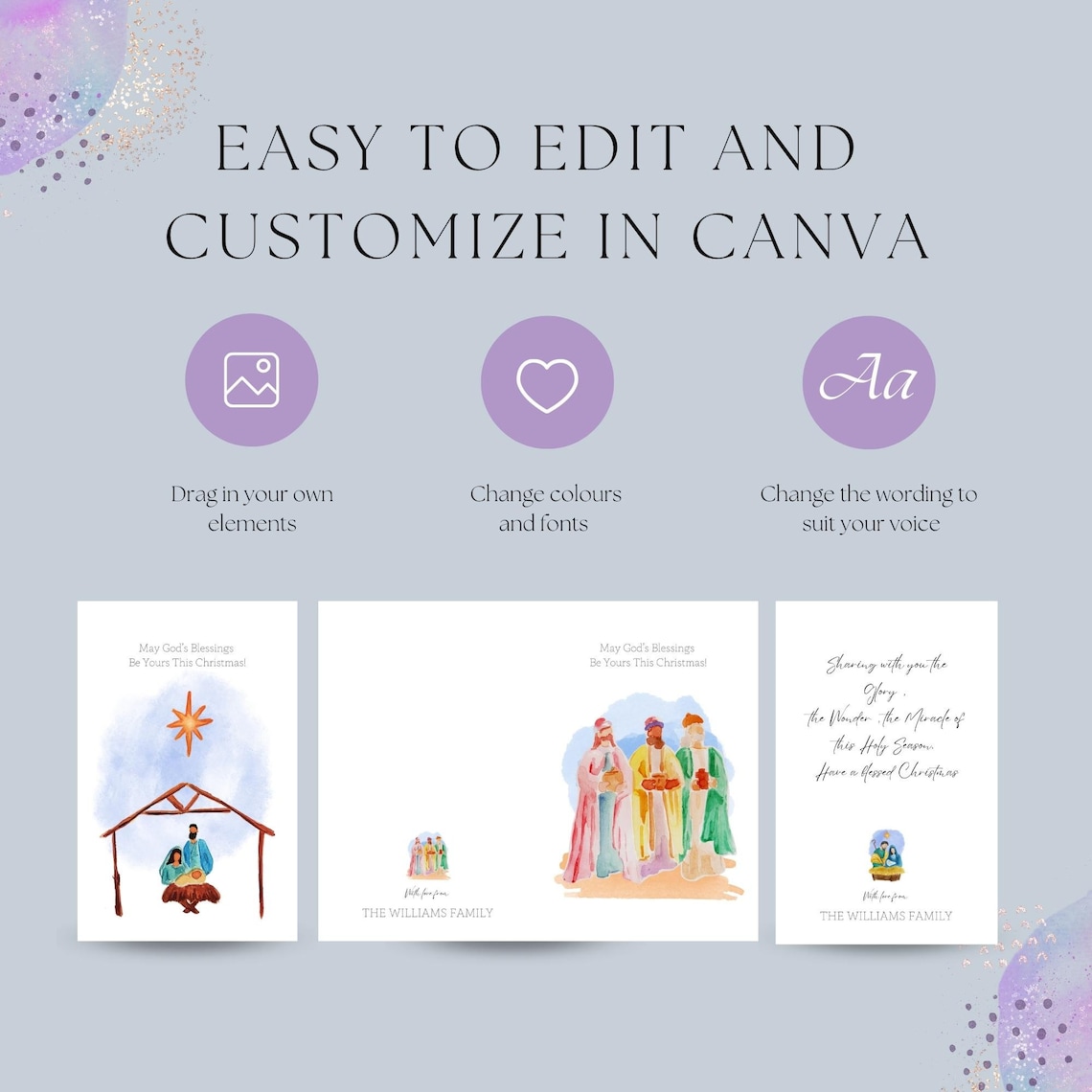 Christian Christmas Cards Printable, Religious Card Canva Template ...