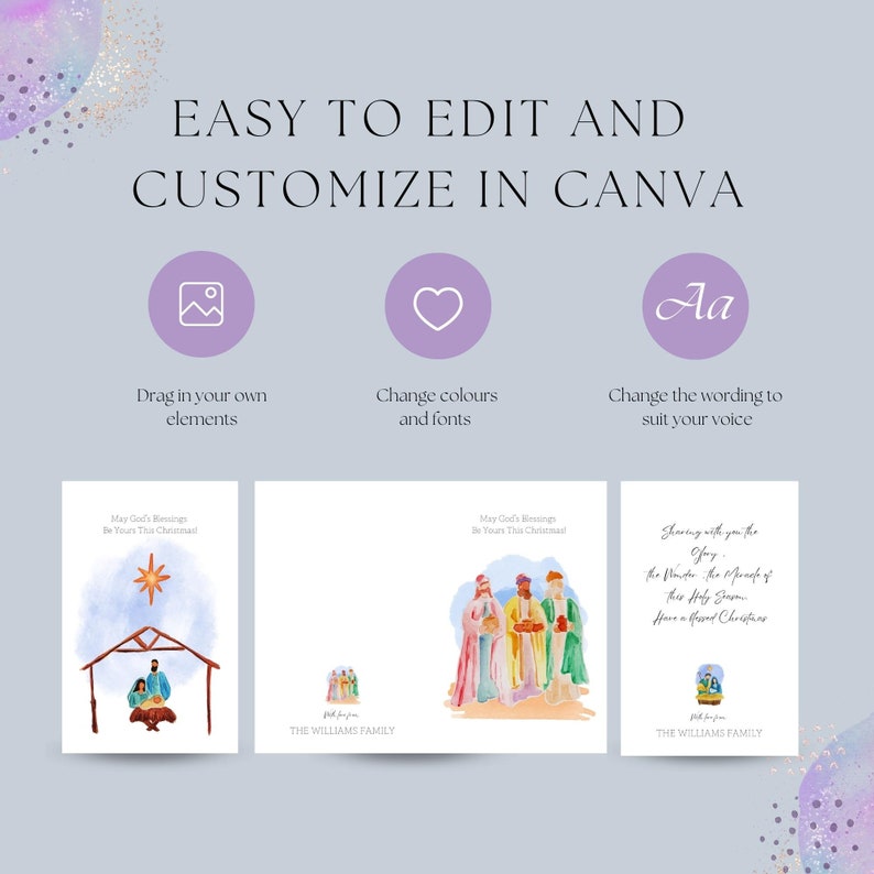 Christian Christmas Cards Printable, Religious Card Canva Template ...