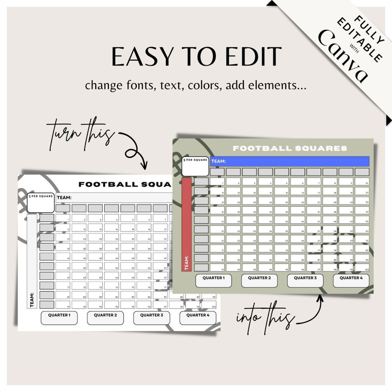 100 Square Football Pool Template, Numbered Football Squares Pool ...