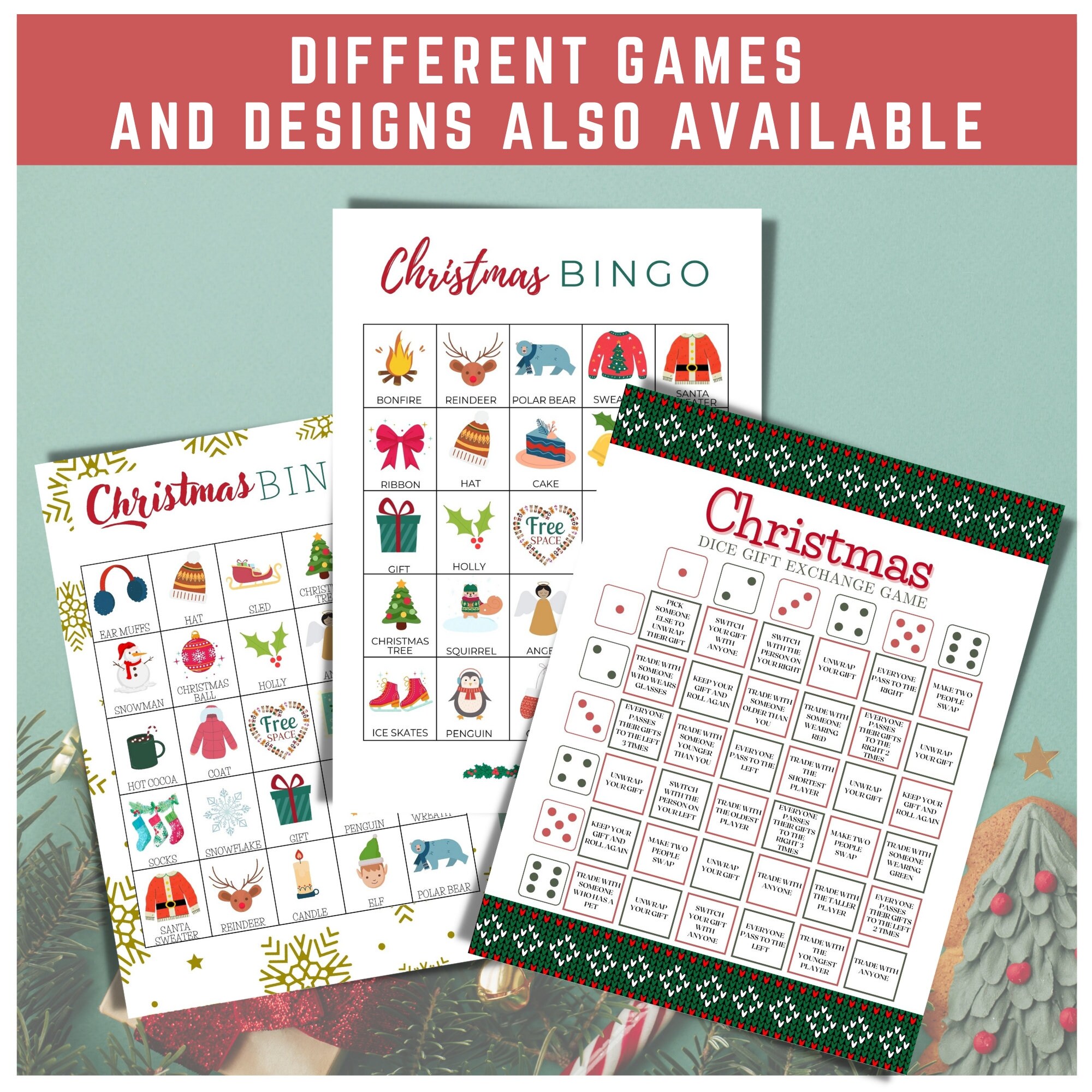 Christmas Bingo Printable Game for Kids, Family and Friends, 50 Unique ...