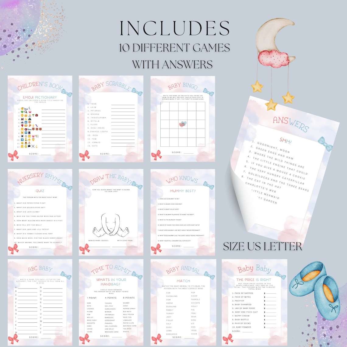 Gender Reveal Games Bundle, Printable Baby Shower Game, Baby Party ...