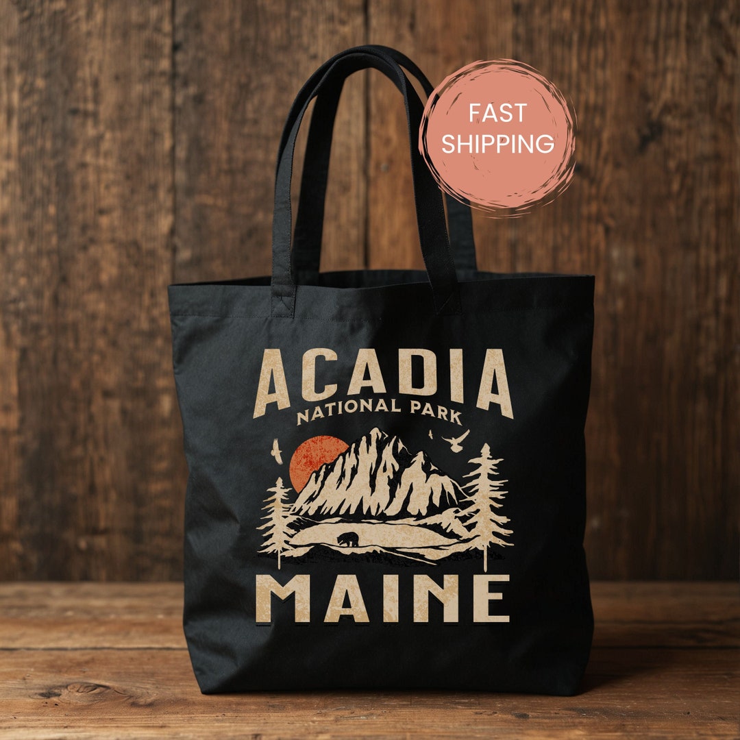 Acadia National Park Tote, Black Cotton Canvas Tote Bag, National Park ...