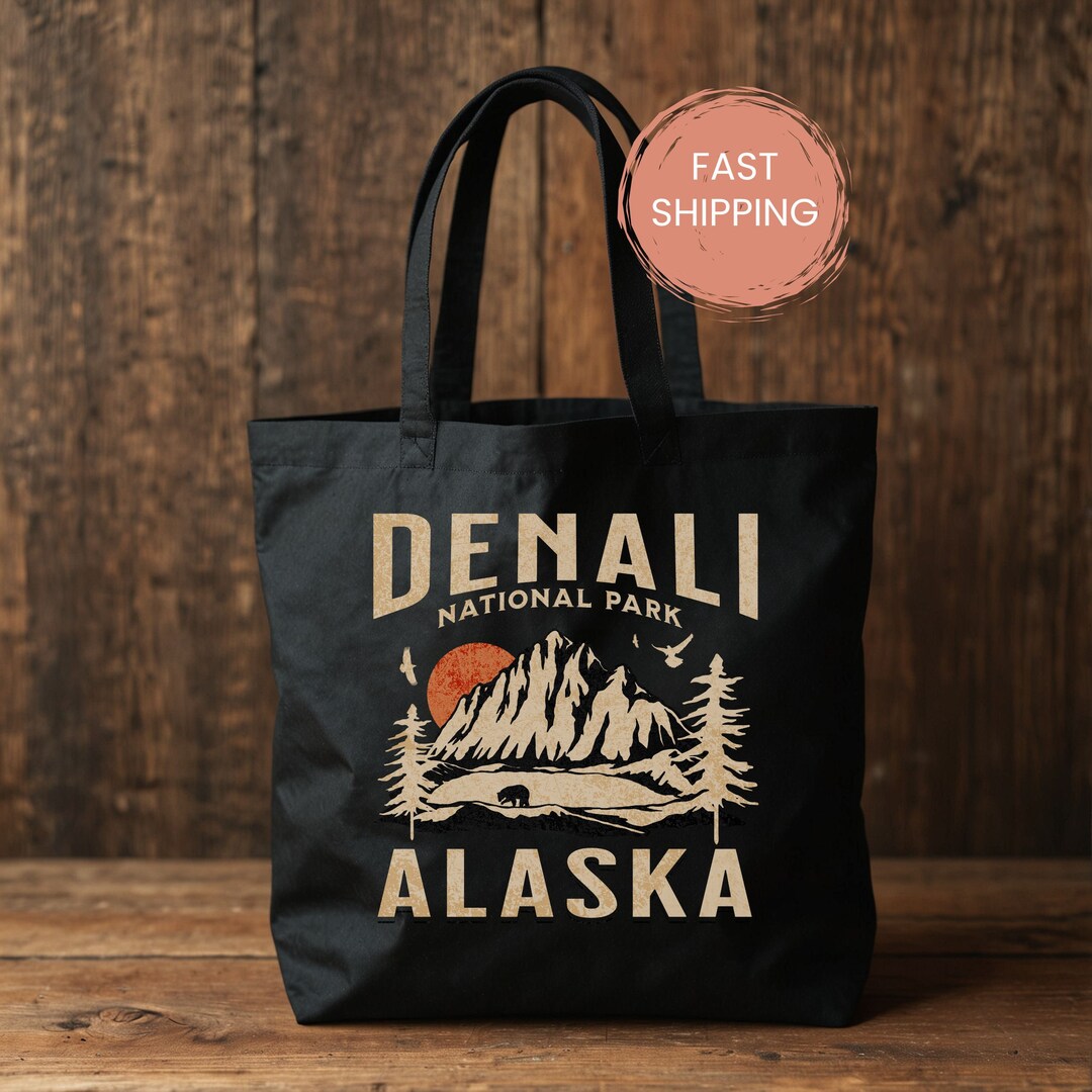 Denali National Park Tote, Black Cotton Canvas Tote Bag, National Park ...