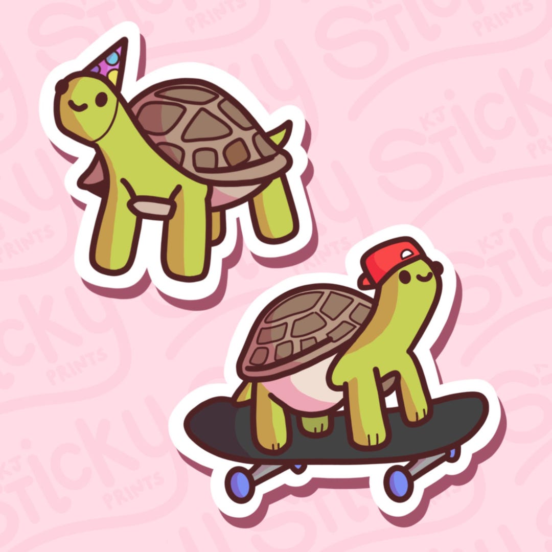 Cute Turtle Sticker 2 Pack - Skateboard Turtle/party-hat Turtle - Etsy ...
