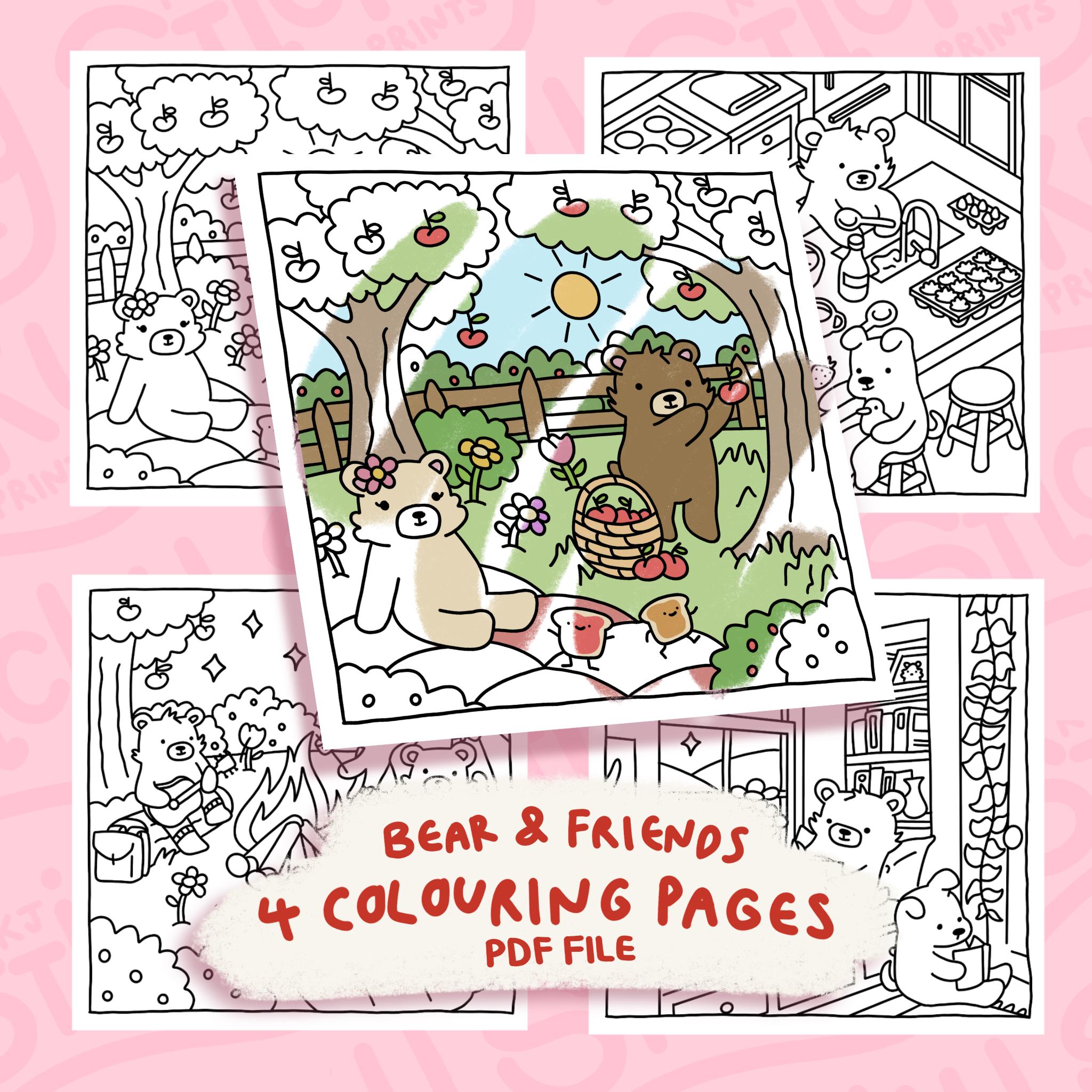 Bear & Friends Colouring Pages | 4 Colouring Pages | Instant PDF ...