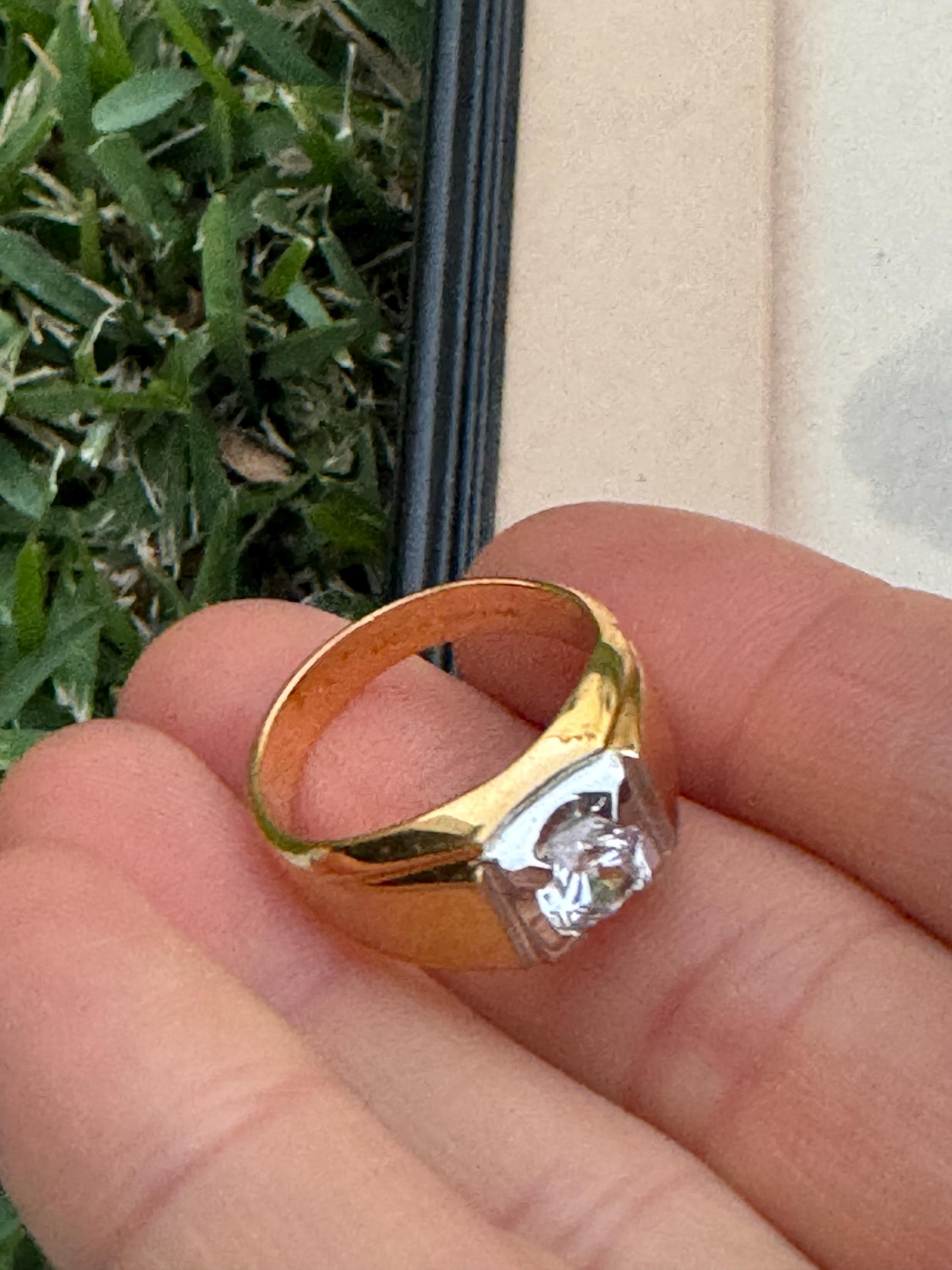 Vintage Men's LIND 14k HGE Ring Electro Gold Platead & Cubic Zirconia ...