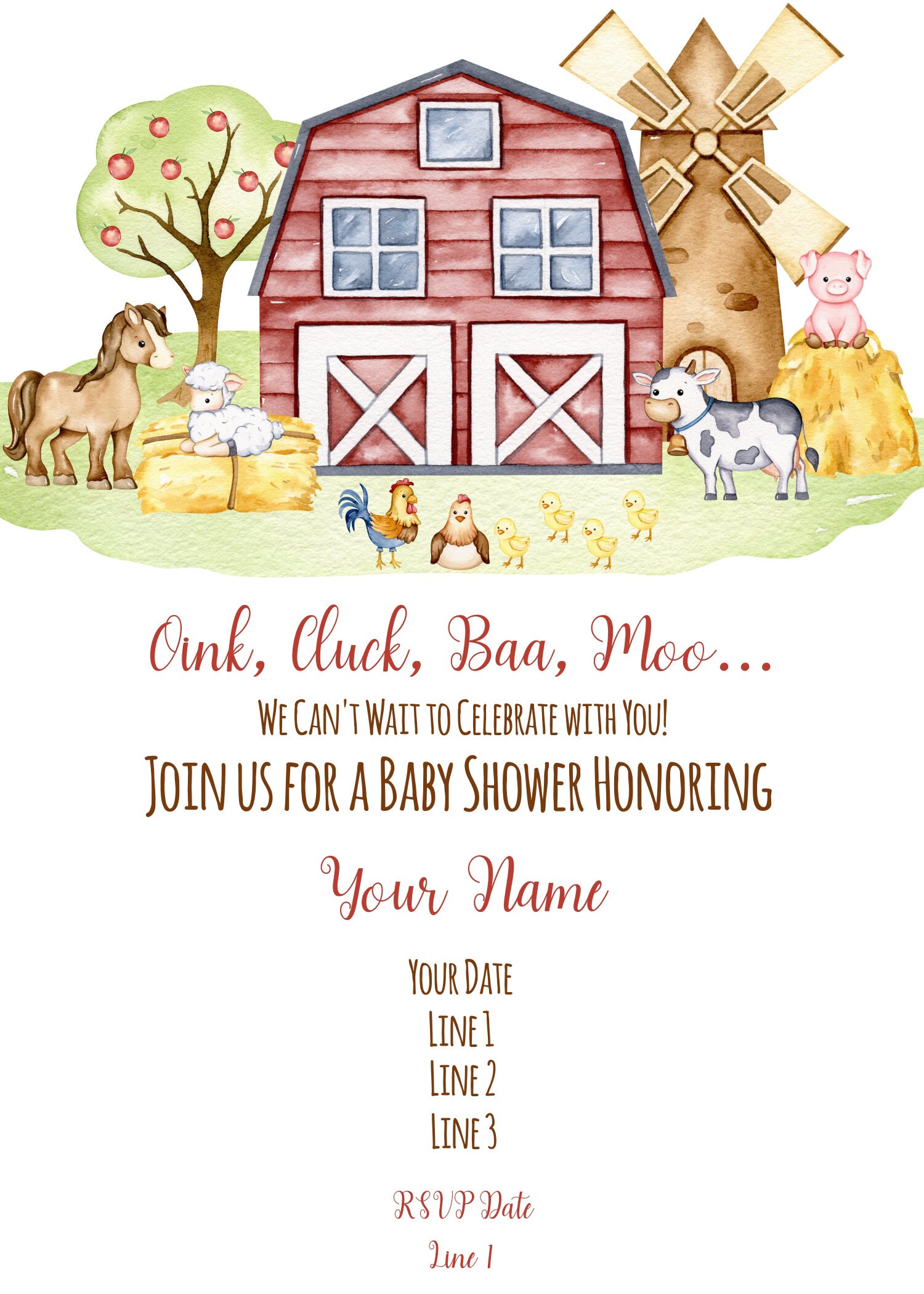 Oink Cluck Baa Moo Farm Animals Baby Shower Invitation - Etsy