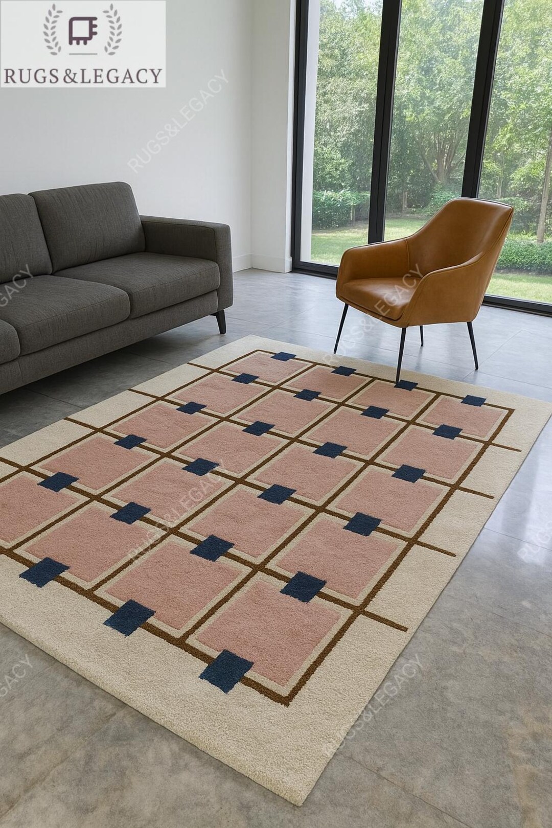 Hand-tufted Wool Rug: Blush Pink Geometric Box Pattern - 5x5, 8x10 - Etsy
