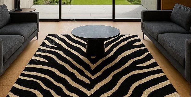 Hand-tufted Wool Zebra Stripe Rug: Black & Ivory Animal Print - Etsy