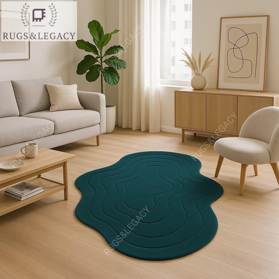 Handmade Teal Kidney Shape Rug: Textured Area Carpet, Custom Size - Etsy