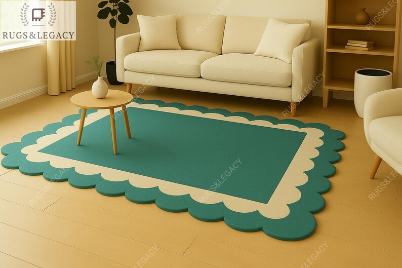 8x10 Vintage Hand Tufted Blue Scalloped Baspoke Rug 9x12 Custom ...