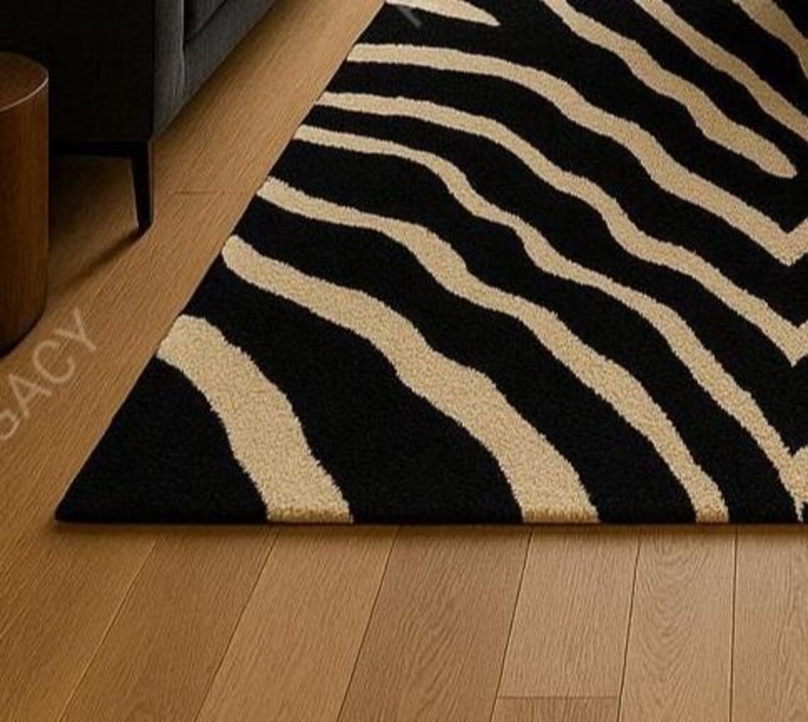 Hand-tufted Wool Zebra Stripe Rug: Black & Ivory Animal Print - Etsy