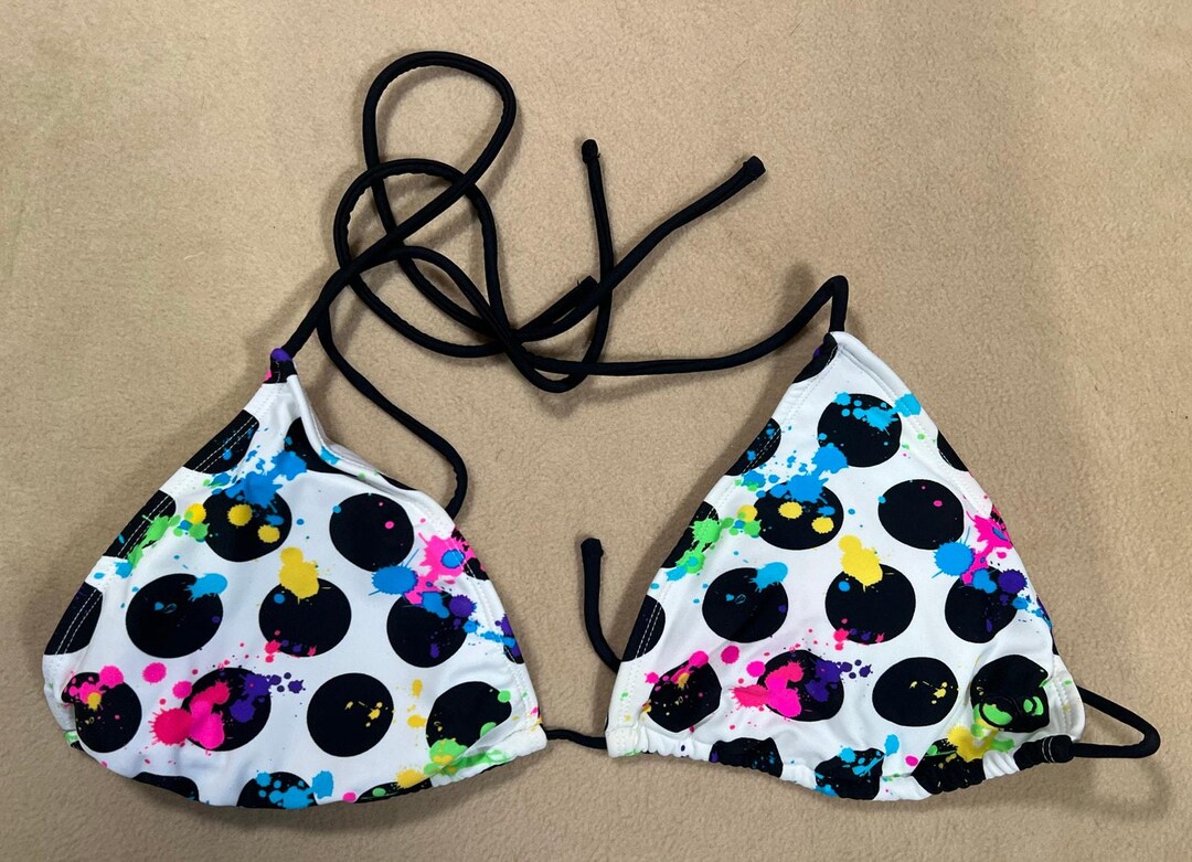 Vintage OP String Bikini Top Bathing Suit 1990s Splatter Colorful White ...