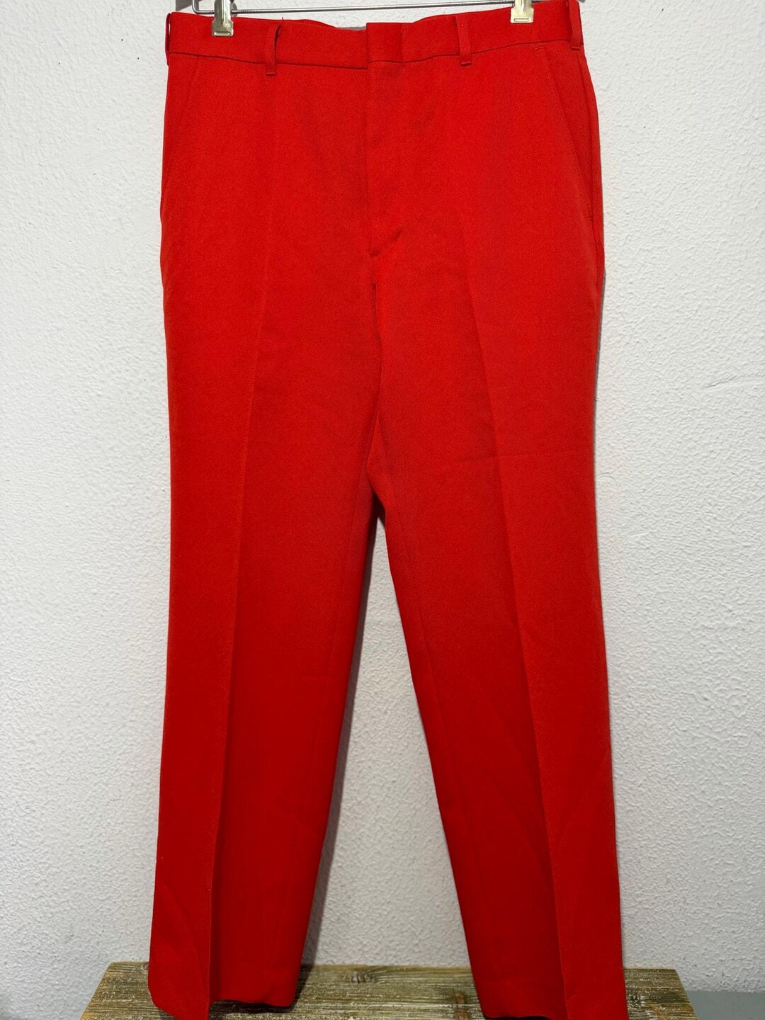 Vintage 1970s Tailored Pants Mens High Waist Red 33” Pleated Disco Mod ...