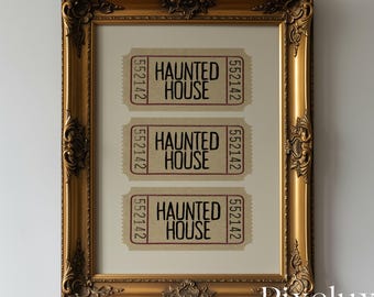 Haunted House Ticket Halloween Wall Art – Vintage Spooky Print, Gothic ...