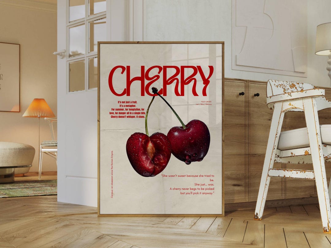 Cherry Poster Print | Girly Aesthetic Wall Art for Trendy Rooms ...