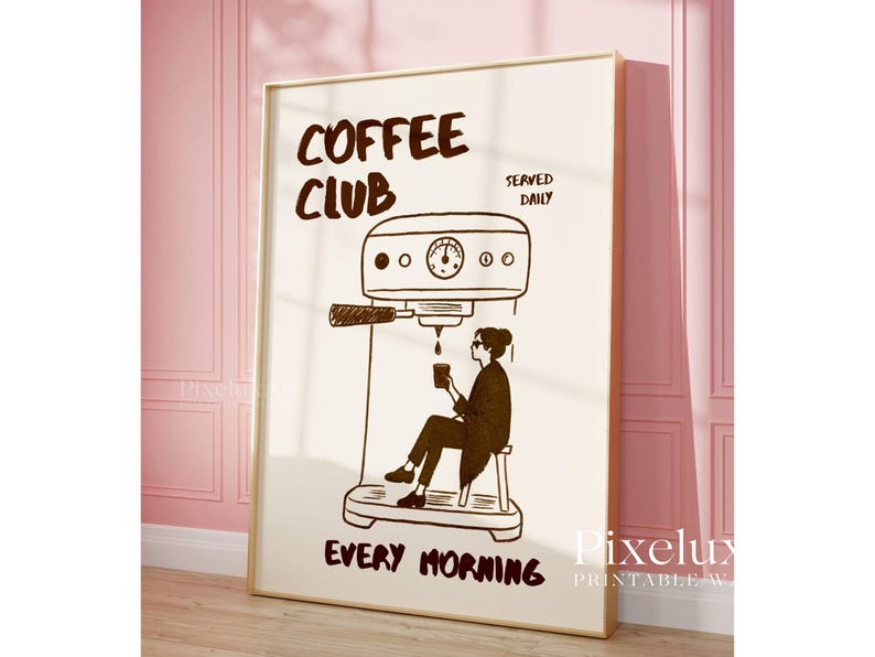 Set of 3 Club Coffee Wall Art, Retro Coffee Poster, Coffee Cart Print ...