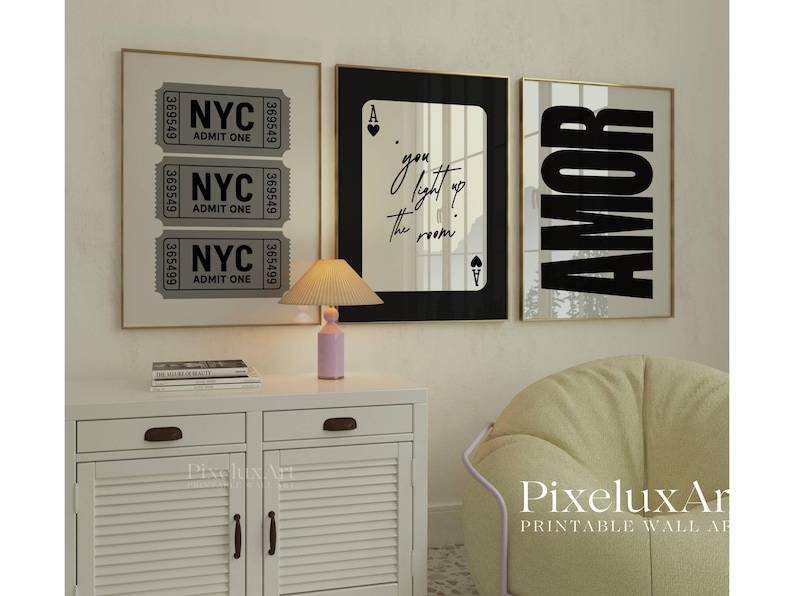 Set of 6 Trendy Black and White Gallery Wall Art, Aesthetic Chic ...