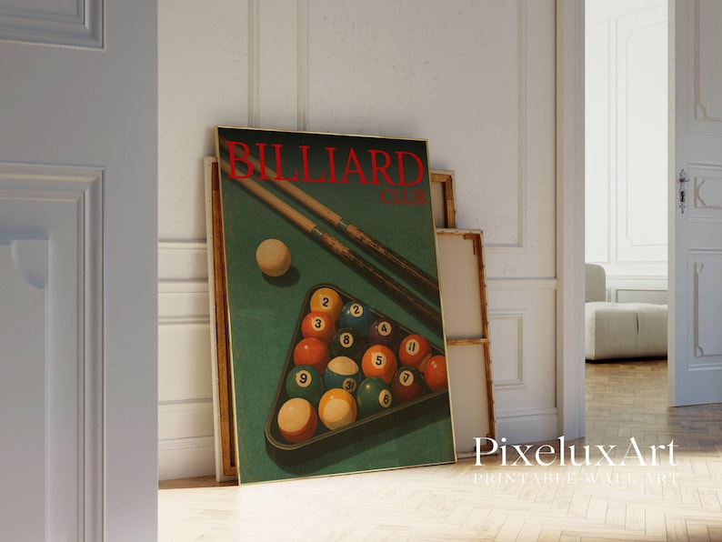 Retro Billiards Print, Retro Pool Hall Wall Art, Vintage Billiards ...