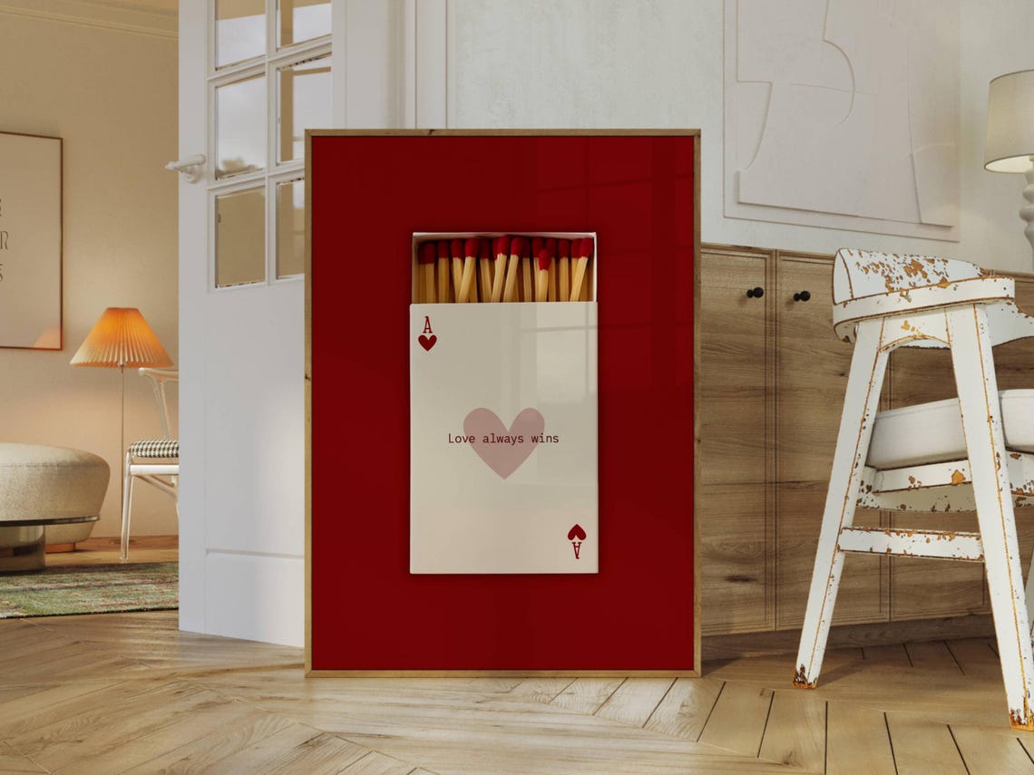 Retro Ace of Hearts Matchbox Print, Red Matchbook Wall Art, Aesthetic ...