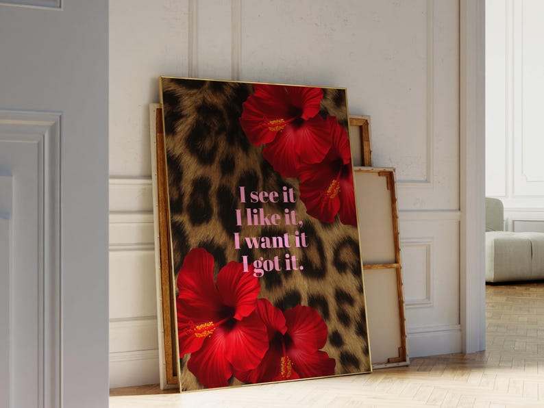 Leopard Print Quote Poster | Red Floral Glam Wall Art | Chic Printable ...