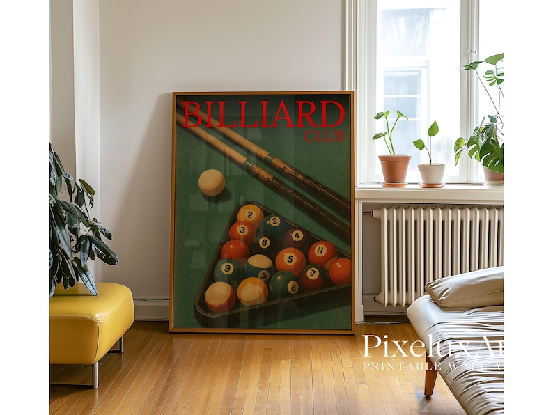 Retro Billiards Print, Retro Pool Hall Wall Art, Vintage Billiards ...