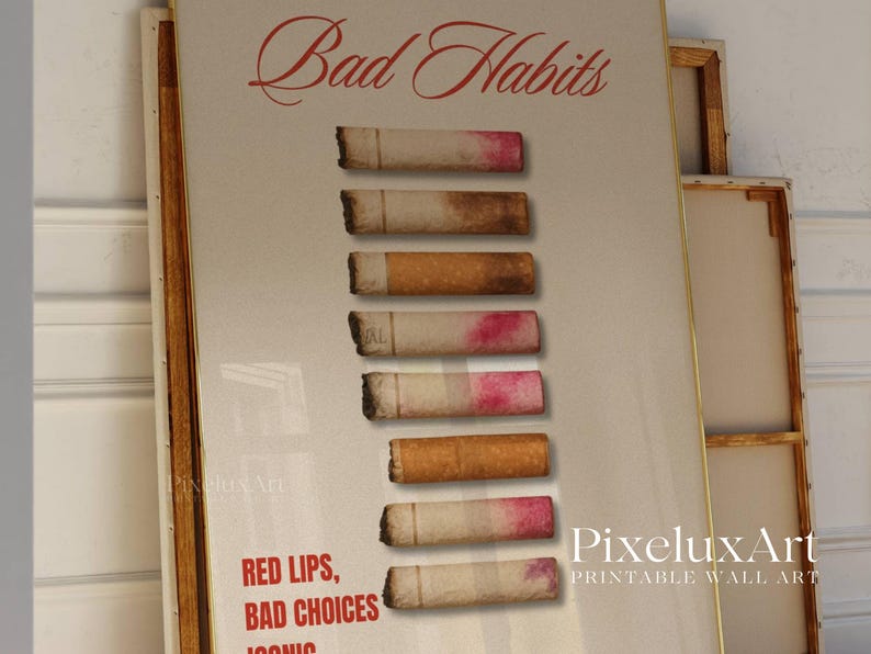 Trendy Wall Print - Red Lips, Cigarettes & Iconic Chaos, Retro Wall Art ...