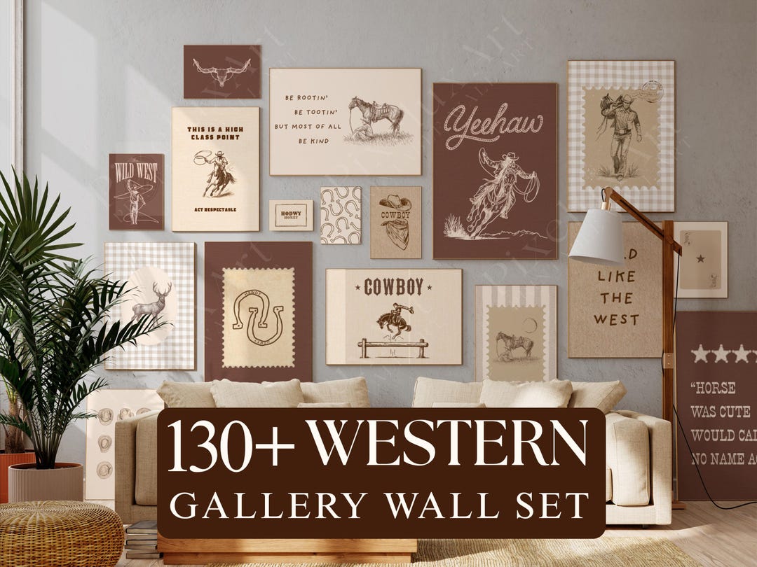 130+ Western Wall Art Set – Wild West Cowboy Prints, Yeehaw Rodeo Decor ...