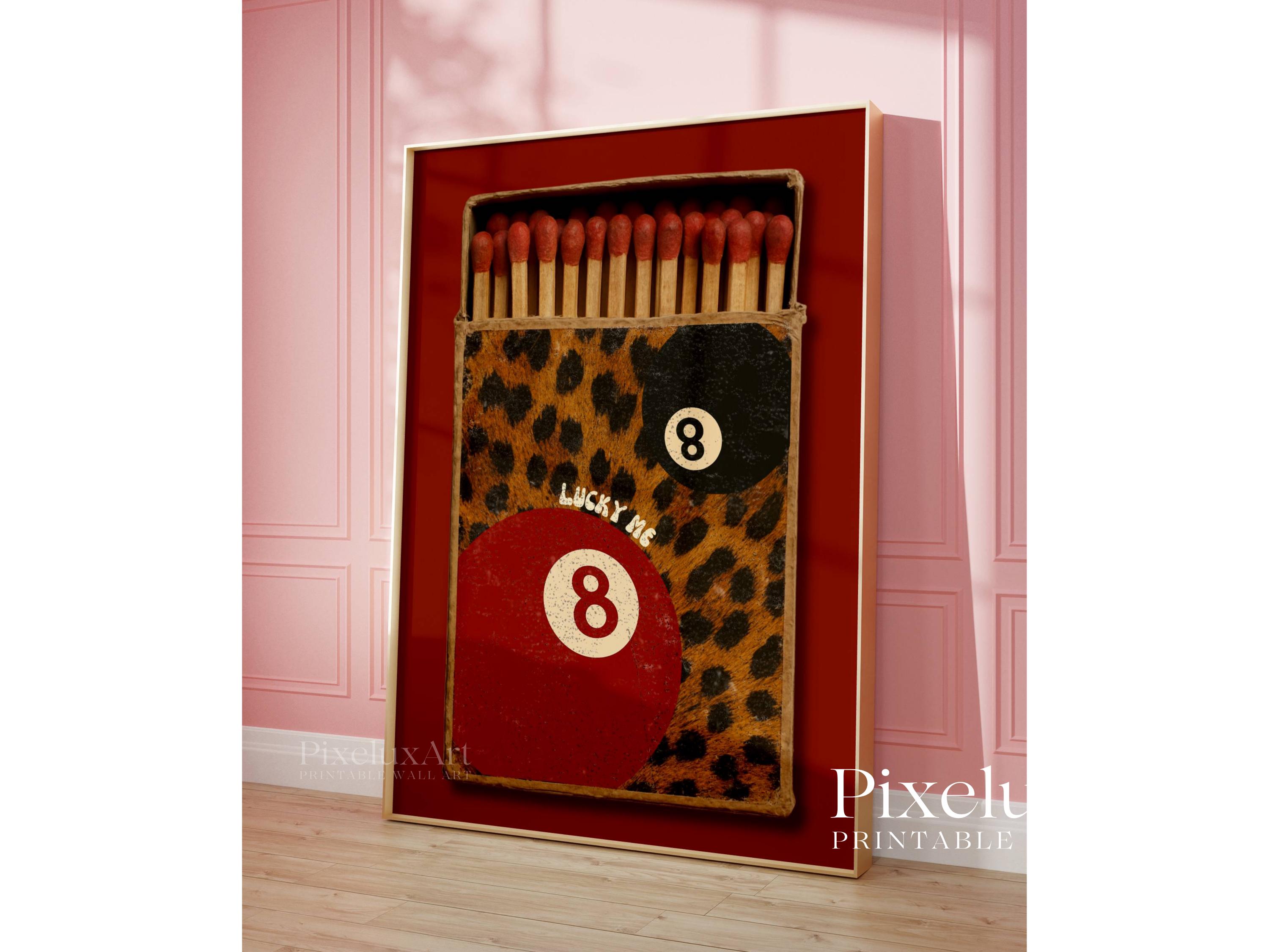 Vintage Leopard 8 Ball Matchbox Print, Red Matchbook Wall Art ...