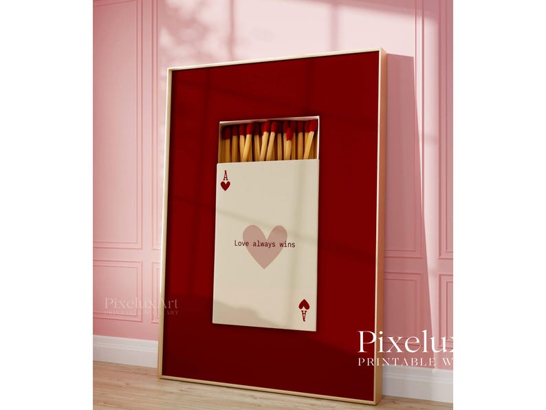 Retro Ace of Hearts Matchbox Print, Red Matchbook Wall Art, Aesthetic ...