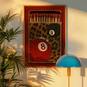 Vintage Leopard 8 Ball Matchbox Print, Red Matchbook Wall Art ...