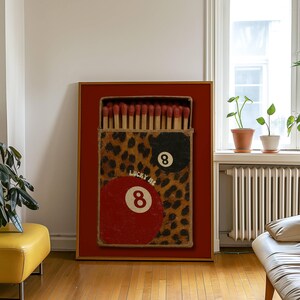 Vintage Leopard 8 Ball Matchbox Print, Red Matchbook Wall Art ...