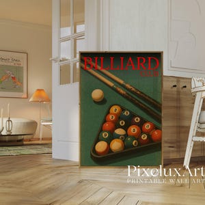 Retro Billiards Print, Retro Pool Hall Wall Art, Vintage Billiards ...