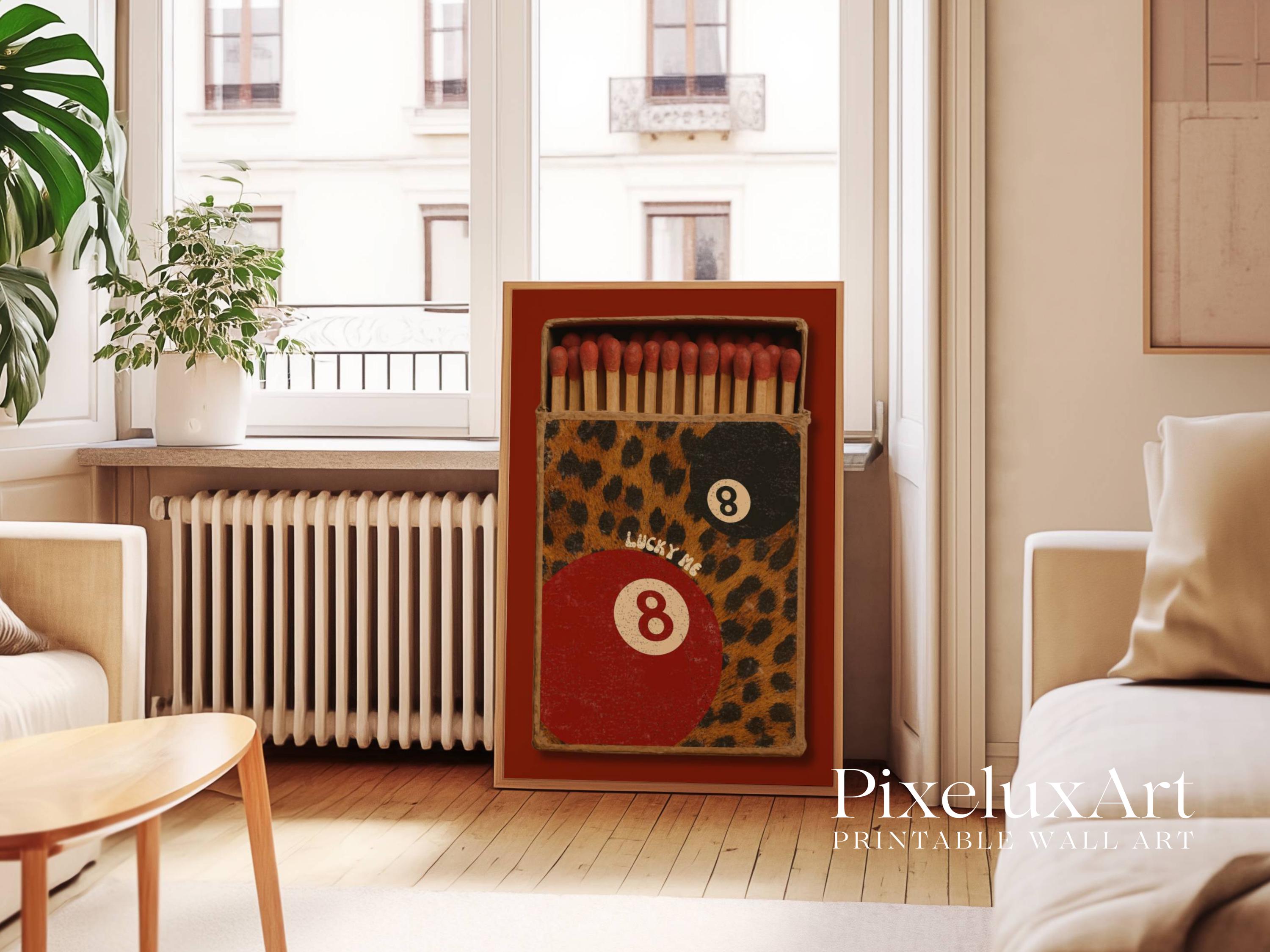 Vintage Leopard 8 Ball Matchbox Print, Red Matchbook Wall Art ...