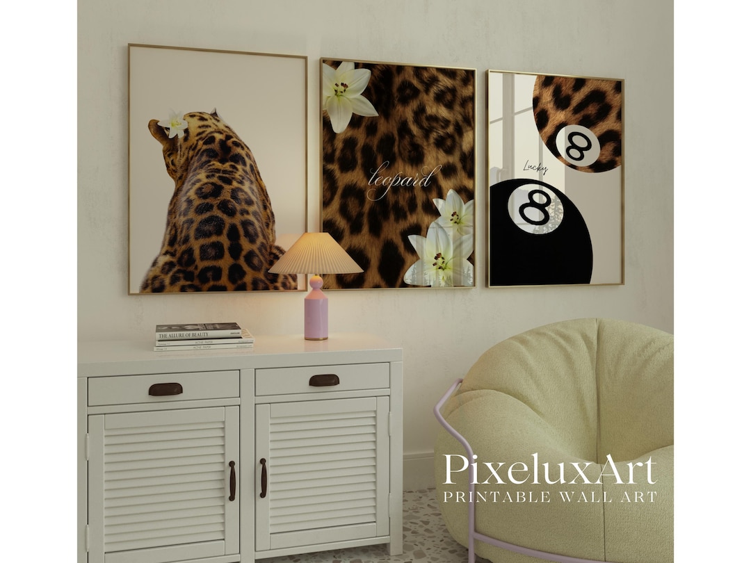 Retro Leopard Wall Art Set of 3 - Y2K Fashion Decor, Trendy Leopard ...