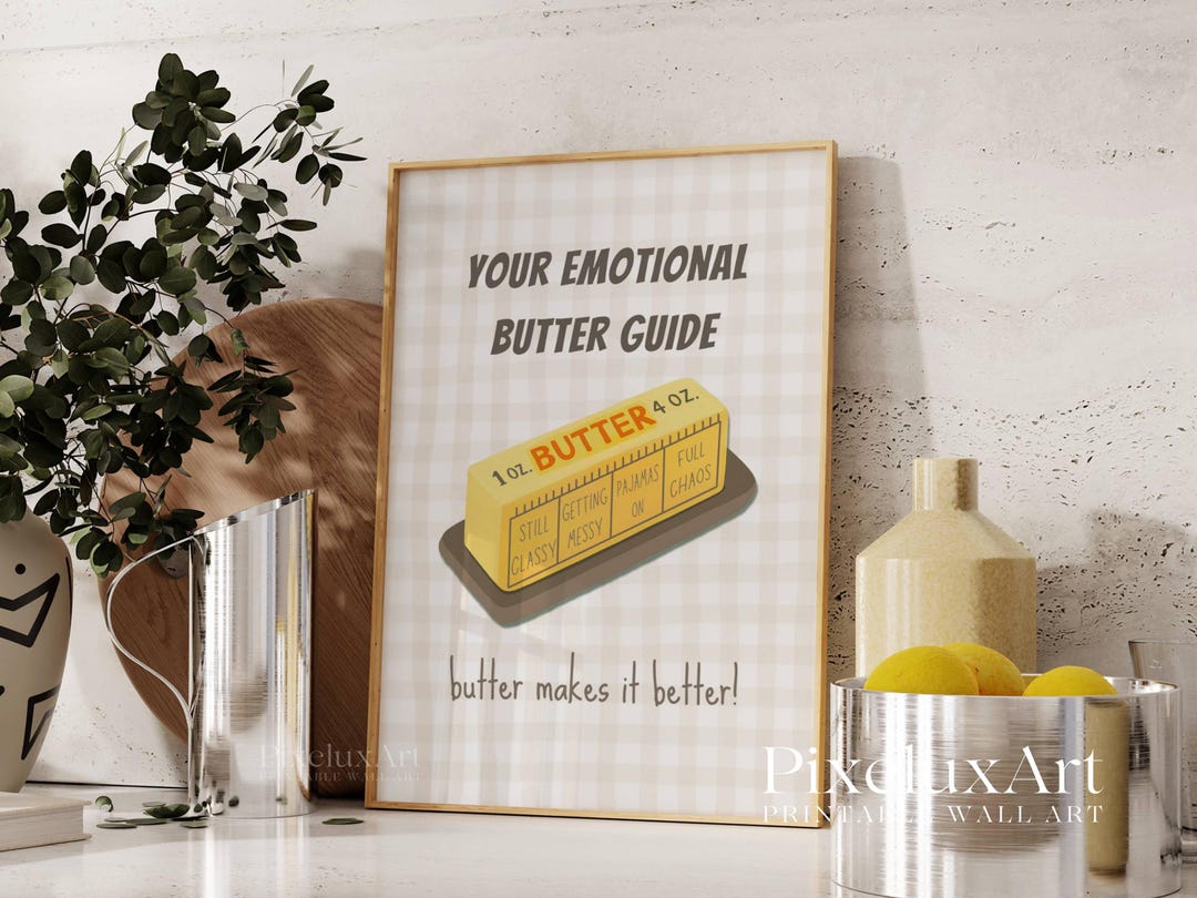 Butter Kitchen Art, Cute Food Poster, Breakfast Print, Funny Vintage ...