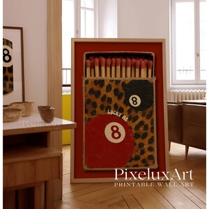Vintage Leopard 8 Ball Matchbox Print, Red Matchbook Wall Art ...