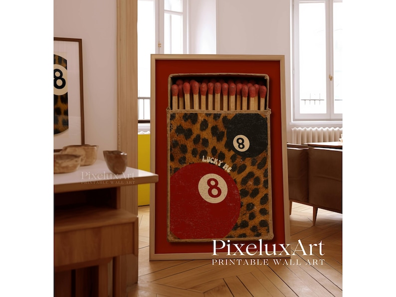 Vintage Leopard 8 Ball Matchbox Print, Red Matchbook Wall Art ...