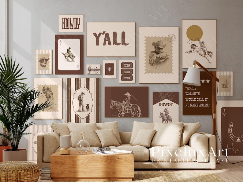 130+ Western Wall Art Set – Wild West Cowboy Prints, Yeehaw Rodeo Decor ...