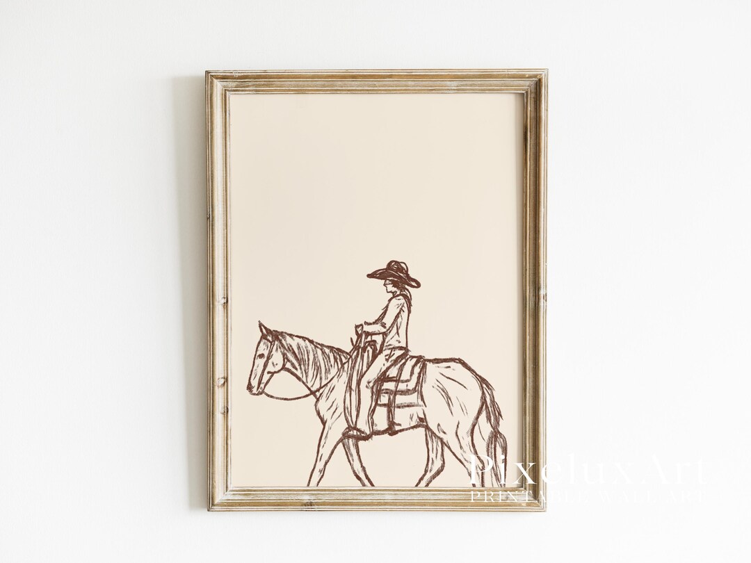 Cowgirl Wall Art | Western Minimal Line Drawing | Rustic Country Decor ...