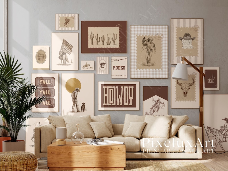 130+ Western Wall Art Set – Wild West Cowboy Prints, Yeehaw Rodeo Decor ...
