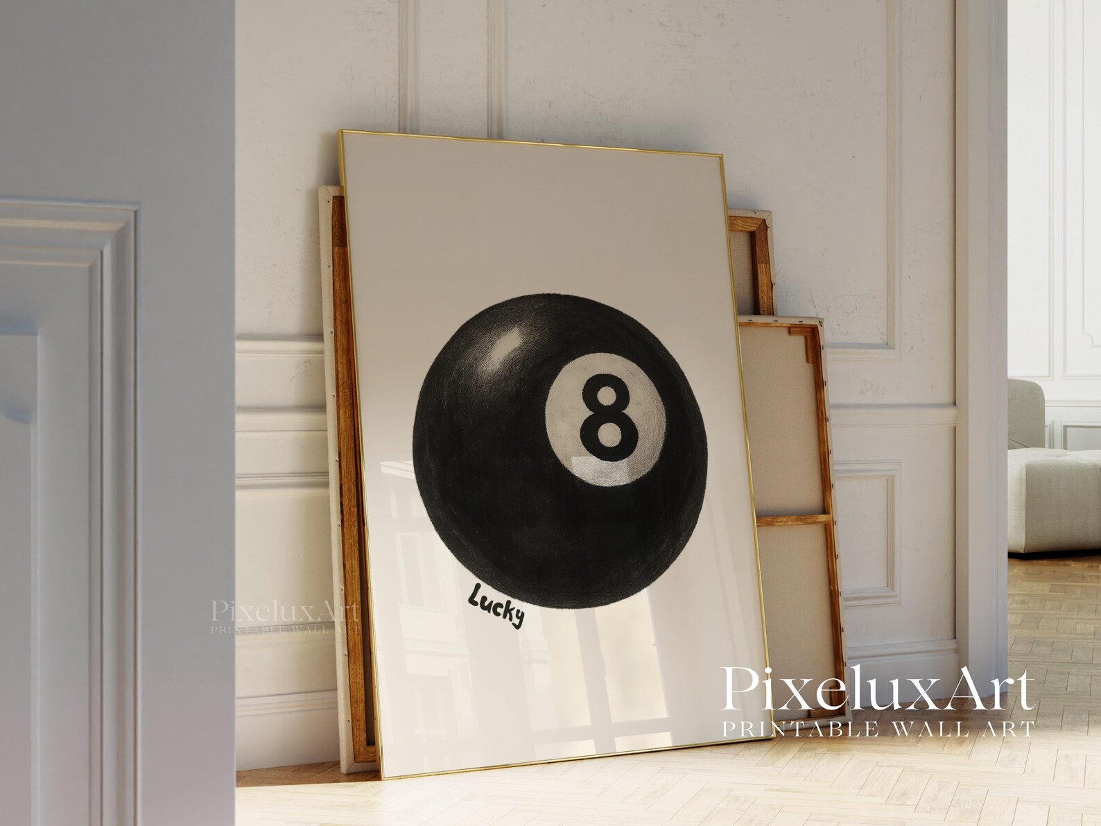 Lucky 8 Ball Print, Pool Ball Print, Vintage Game Room Decor, Luck Wall ...
