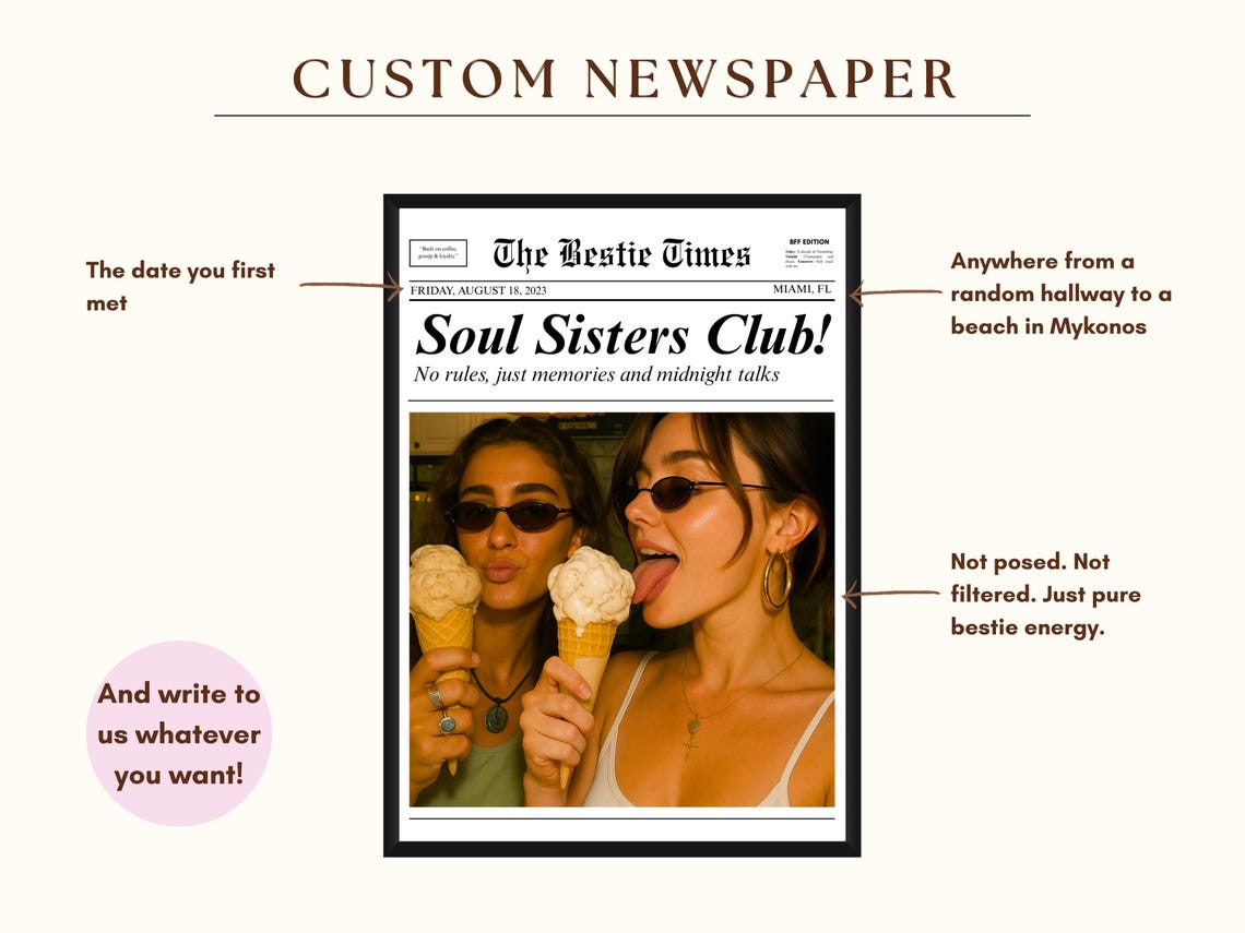 Custom Newspaper Print – Best Friend Poster, Custom Bestie Gift, Trendy ...